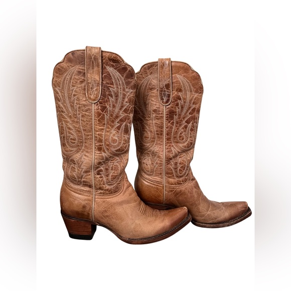 azulado | Shoes | Azulado Annie Snip Toe Cowboy Boots Tan Leather ...